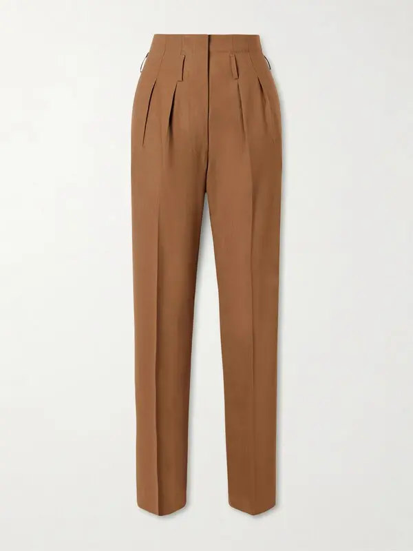 Giuliva Heritage High-rise Pleated Tapered Wool Pants - Brown