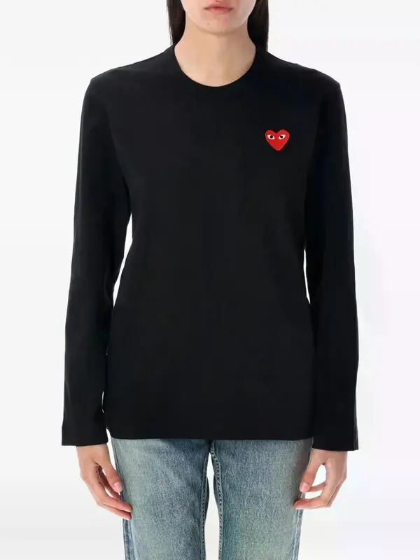 Play Comme Des Garcon Heart-embroidery Long-sleeved T-shirt - Black