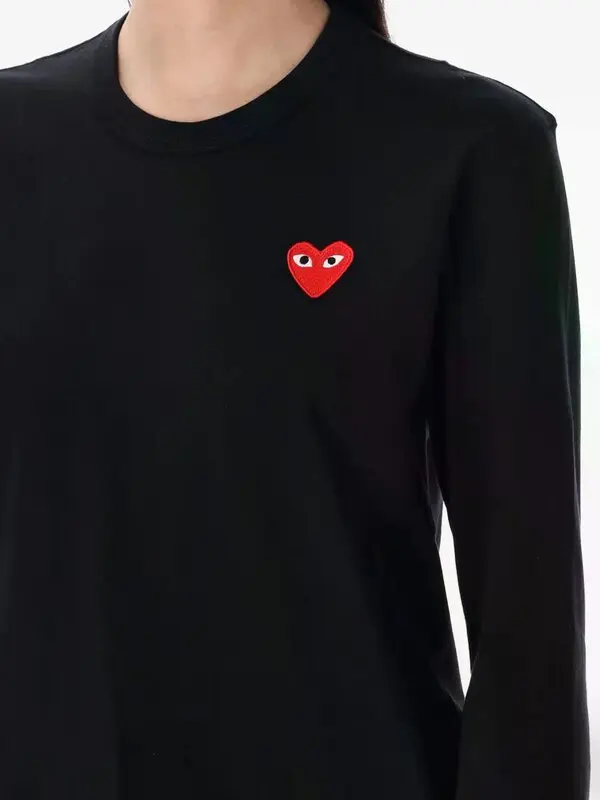 Play Comme Des Garcon Heart-embroidery Long-sleeved T-shirt - Black