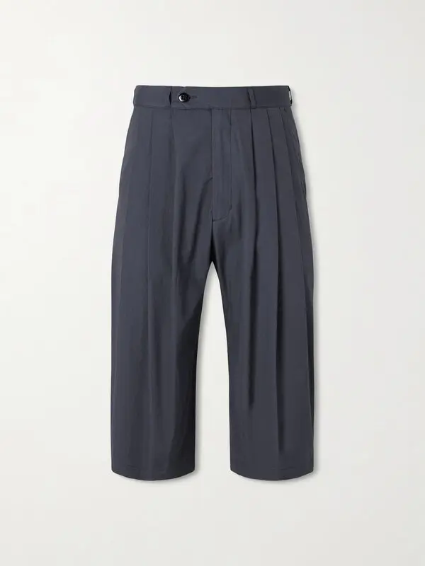 MONITALY Wide-leg Pleated Cotton Shorts - Gray
