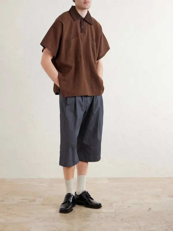 MONITALY Wide-leg Pleated Cotton Shorts