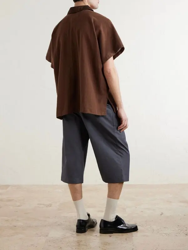 MONITALY Wide-leg Pleated Cotton Shorts