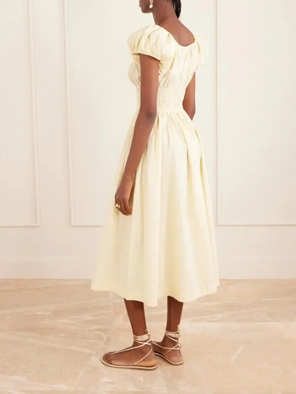 DÔEN Quinn Smocked Organic Cotton-poplin Midi Dress - Yellow