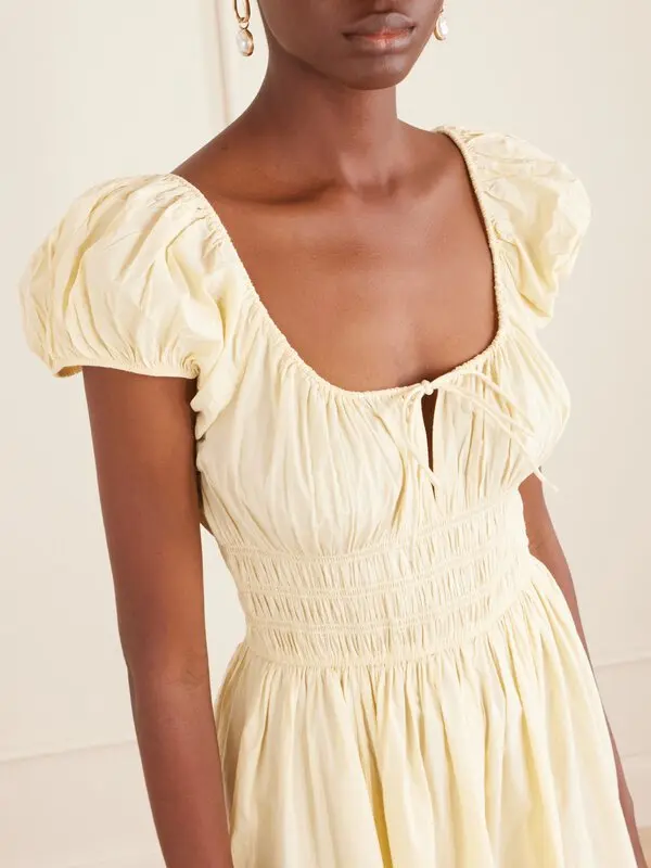 DÔEN Quinn Smocked Organic Cotton-poplin Midi Dress - Yellow