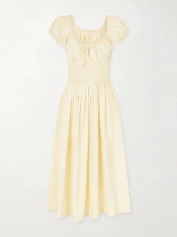 DÔEN Quinn Smocked Organic Cotton-poplin Midi Dress - Yellow