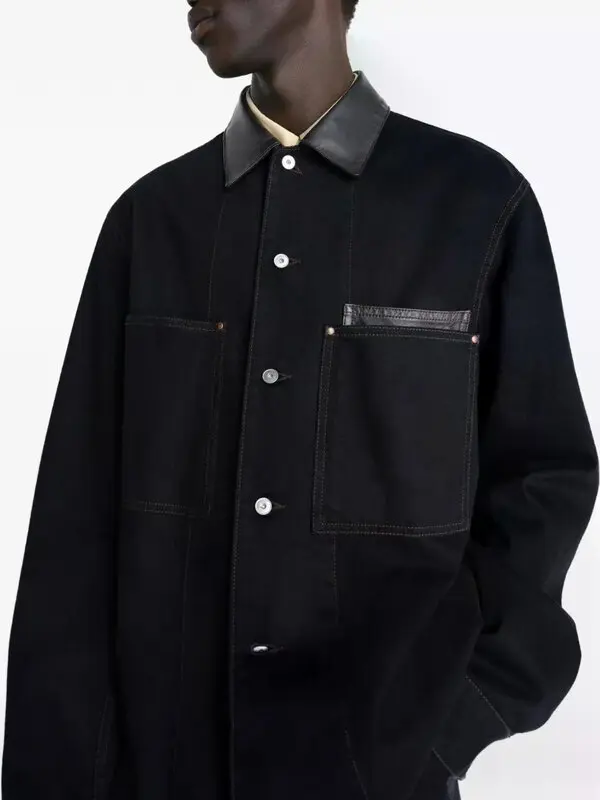 LEMAIRE Leather-collar Shirt Jacket - Black