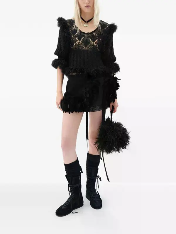 ANN DEMEULEMEESTER Feather-trimmed Scallop-neck Sweater
