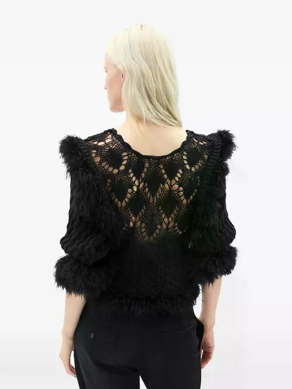ANN DEMEULEMEESTER Feather-trimmed Scallop-neck Sweater