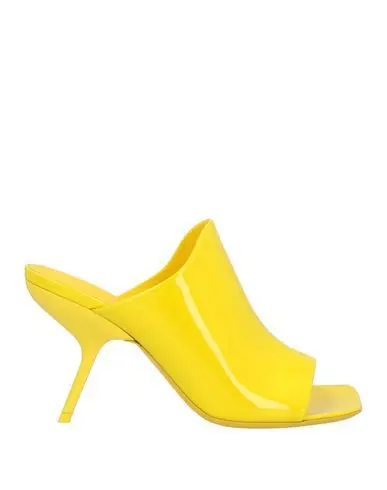 FERRAGAMO Calfskin Patent Leather Square Toe Virgule Heel Mules - Yellow