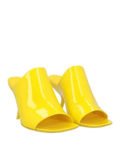 FERRAGAMO Calfskin Patent Leather Square Toe Virgule Heel Mules - Yellow
