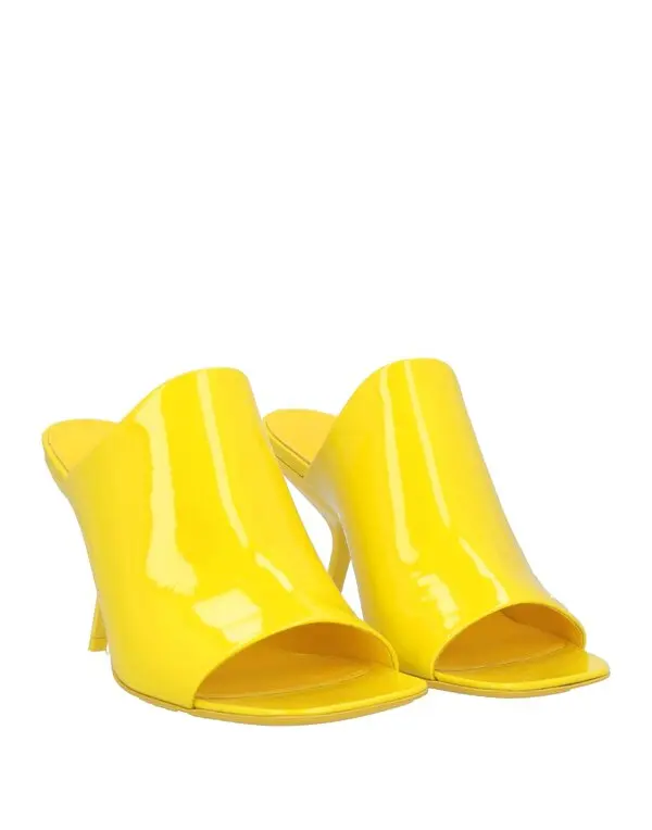 FERRAGAMO Calfskin Patent Leather Square Toe Virgule Heel Mules - Yellow