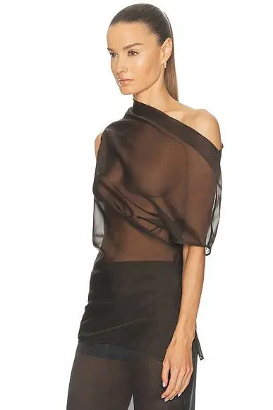 EAVES Saeunn Asymmetrical Drape Top - Espresso