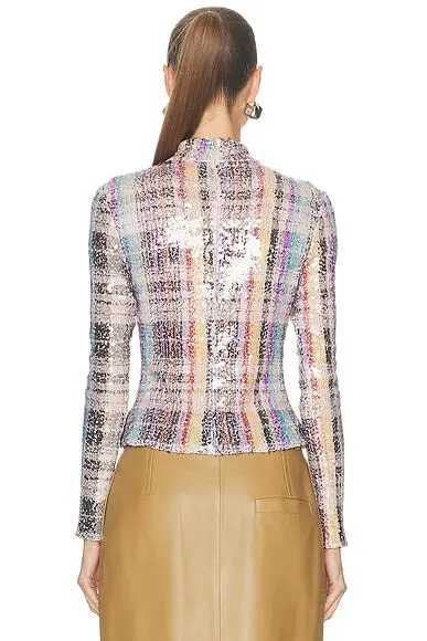 Brandon Maxwell Paillette Mock Neck Shirt