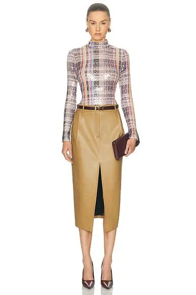 Brandon Maxwell Paillette Mock Neck Shirt