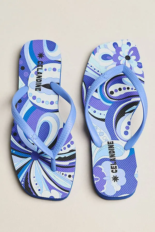 CELANDINE Eva Flip Flops - Blue Pattern