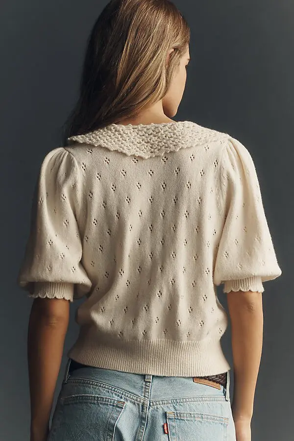 Rails Short-sleeve Cardigan With Pointelle Texture