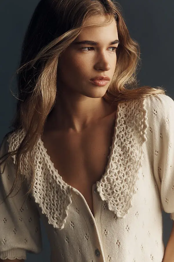 Rails Short-sleeve Cardigan With Pointelle Texture