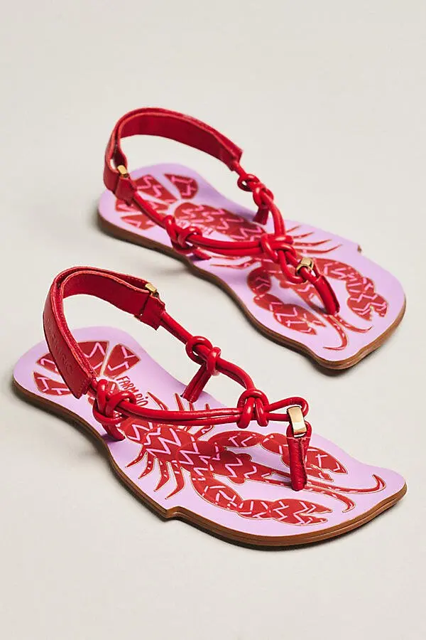 Farm Rio Lobster Slingback Sandals - Scarlet & Lilac