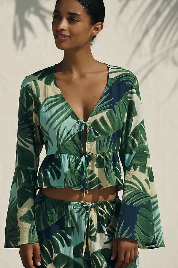 Sanctuary Ruffle Tie-front Cover-up Top - Multi
