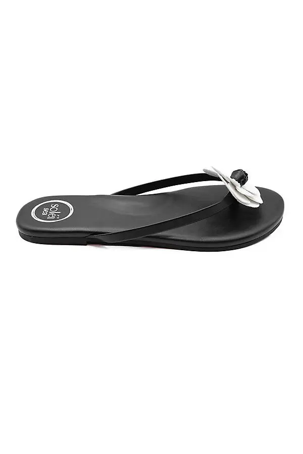 SOLEI SEA Valenta Flip-flop Sandals With Floral Embellishment - Black & White Pattern