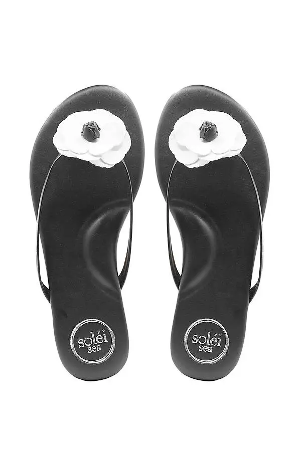 SOLEI SEA Valenta Flip-flop Sandals With Floral Embellishment - Black & White Pattern