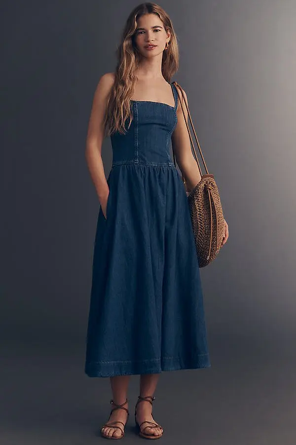 REFORMATION Janu Organic Cotton Denim Midi Dress - Morant