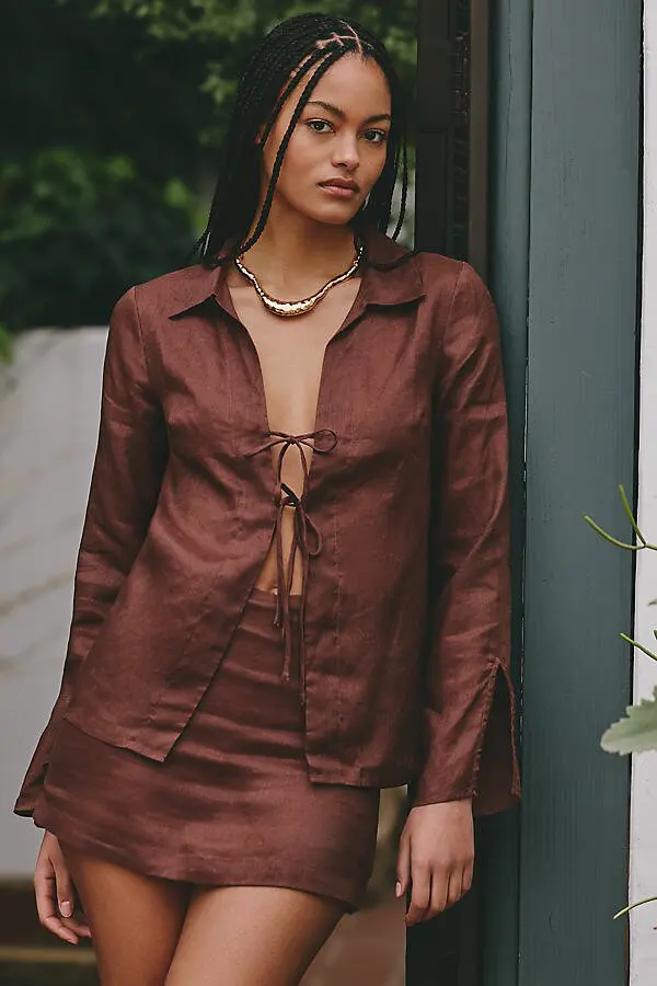 L*Space Linen Tie Shirt - Brown