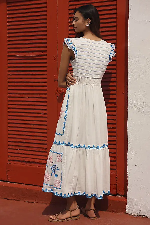 Anthropologie Peregrine Midi Dress With Flutter Cap Sleeves - Vanilla