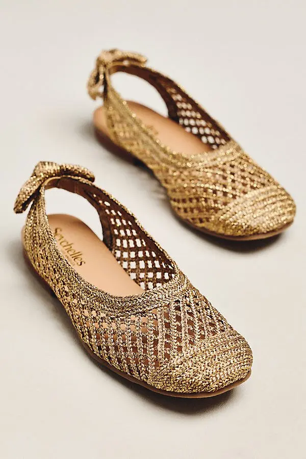 Seychelles Birdie Ankle-tie Slingback Flats - Gold