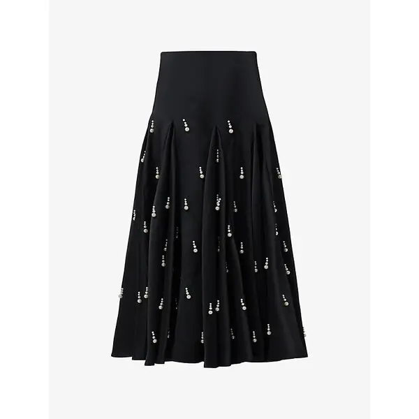 LEEM Pearl-embellished Woven Maxi Skirt