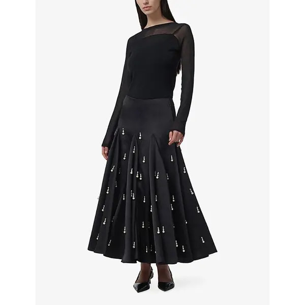 LEEM Pearl-embellished Woven Maxi Skirt
