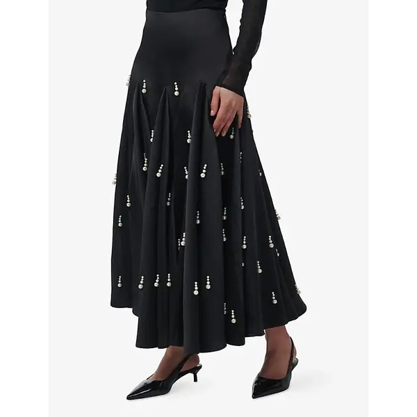 LEEM Pearl-embellished Woven Maxi Skirt