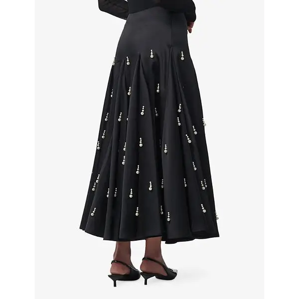 LEEM Pearl-embellished Woven Maxi Skirt