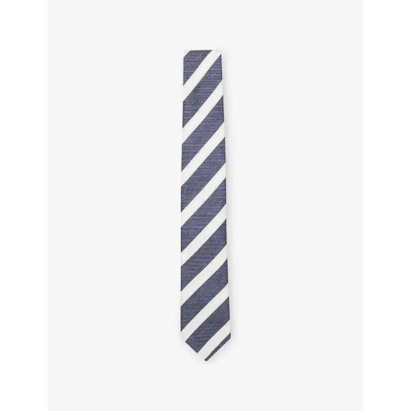 BOSS Striped Linen And Silk-blend Tie - Dark Blue
