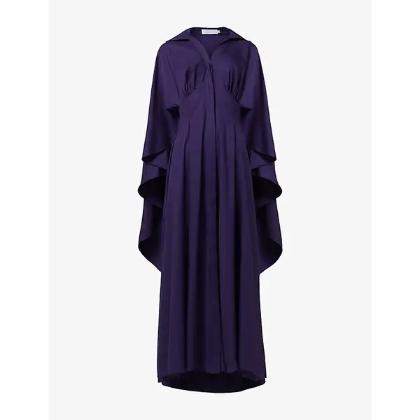 LEEM Open-collar Cape-sleeve Stretch-woven Maxi Dress - Purple