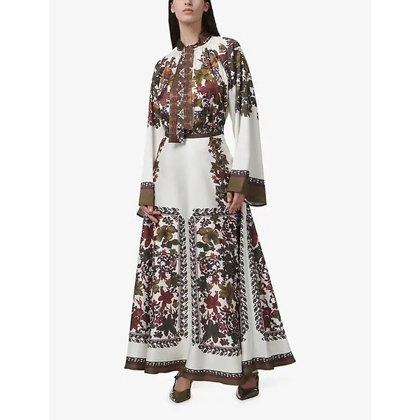 LEEM Tie-neck Floral-print Woven Blouse