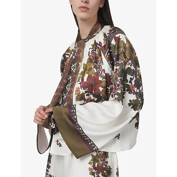 LEEM Tie-neck Floral-print Woven Blouse