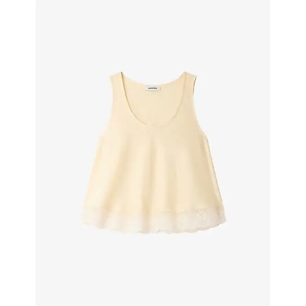 Sandro Sleeveless Lace-trim Satin Top - Light Yellow
