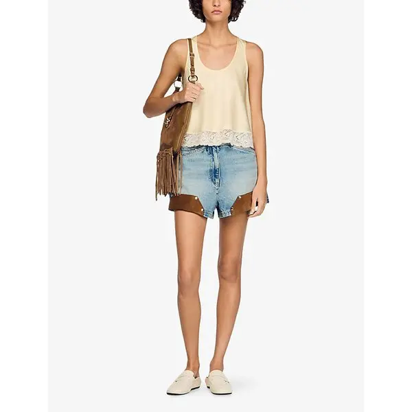Sandro Sleeveless Lace-trim Satin Top - Light Yellow