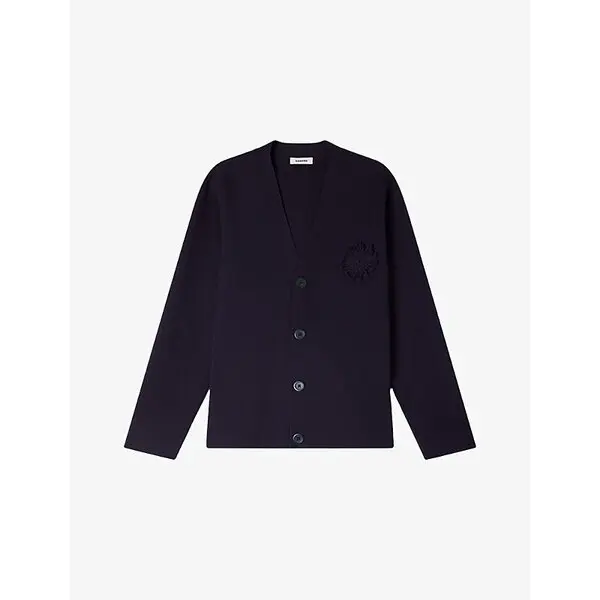 Sandro Crochet-flower V-neck Knitted Cardigan - Navy Blue