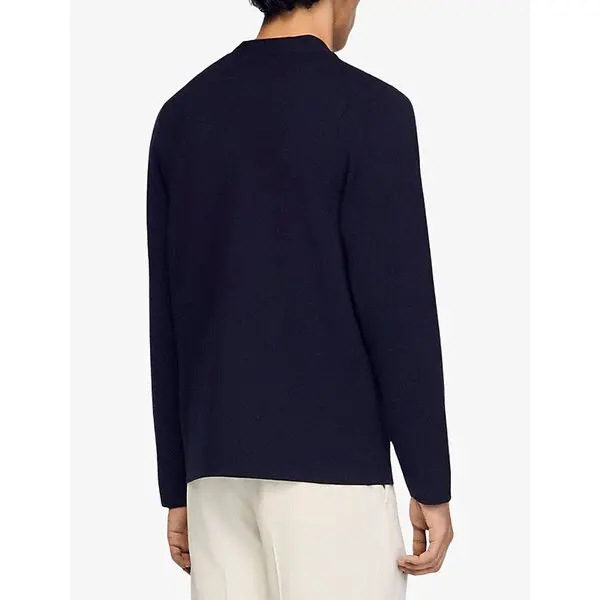 Sandro Crochet-flower V-neck Knitted Cardigan - Navy Blue