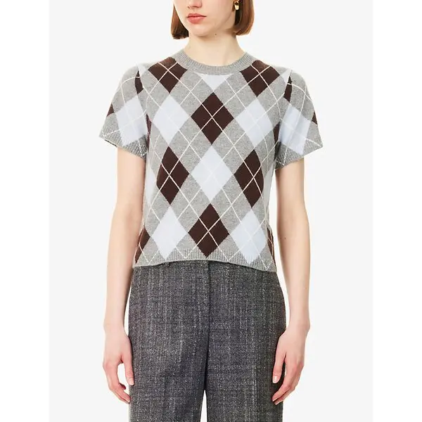 ME+EM Argyle-pattern Cashmere Top