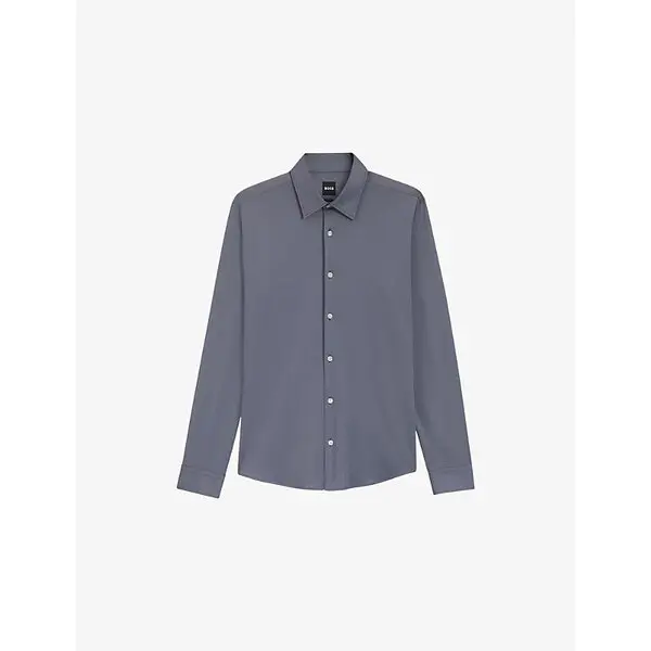 BOSS Classic-collar Slim-fit Stretch-woven Shirt - Dark Blue