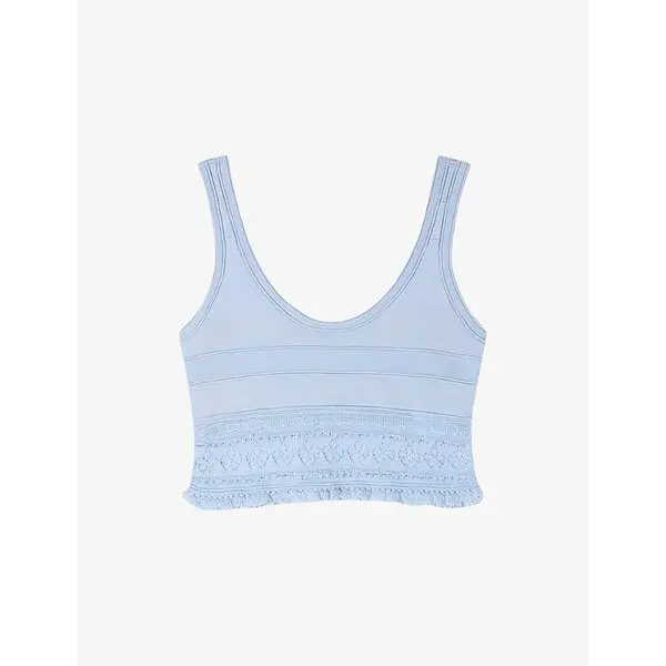 Sandro Scoop-neck Cropped Knitted Top - Sky Blue
