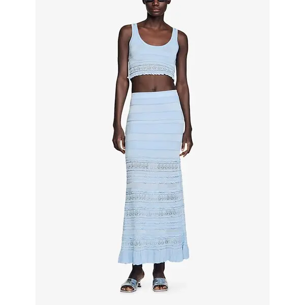 Sandro Scoop-neck Cropped Knitted Top - Sky Blue