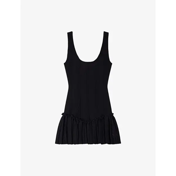 Sandro Sleeveless Ruffle-hem Knitted Mini Dress - Black