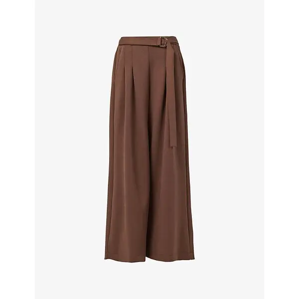 LEEM Belted Wide-leg Woven Trousers - Brown