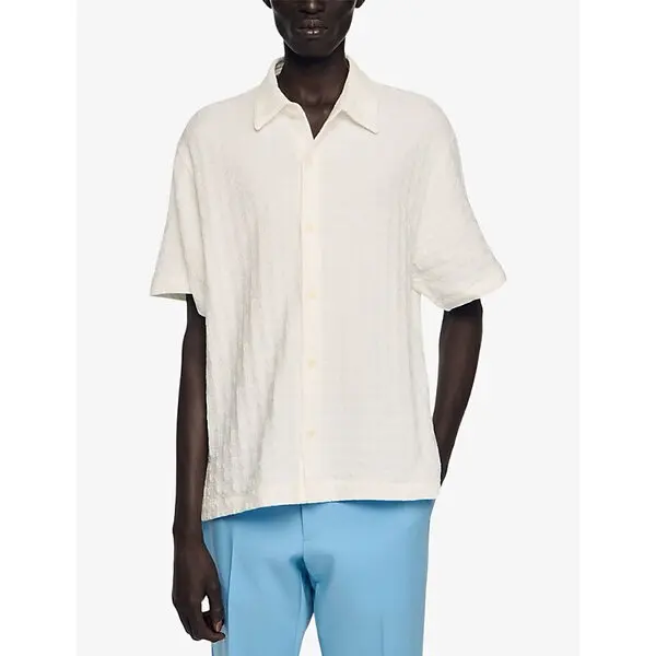 Sandro Grid-pattern Short-sleeved Cotton Shirt - White
