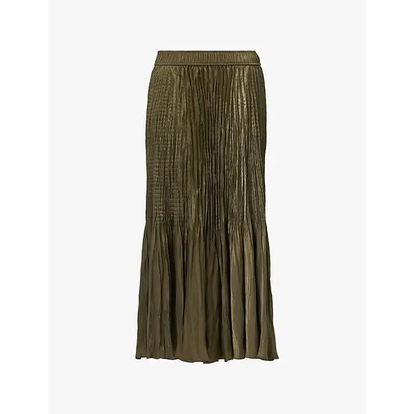 LEEM Pleated Elasticated-waist Woven Midi Skirt - Green