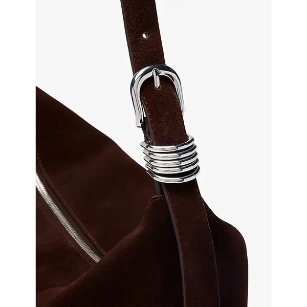 Whistles Curved Suede Shoulder Bag - Brown